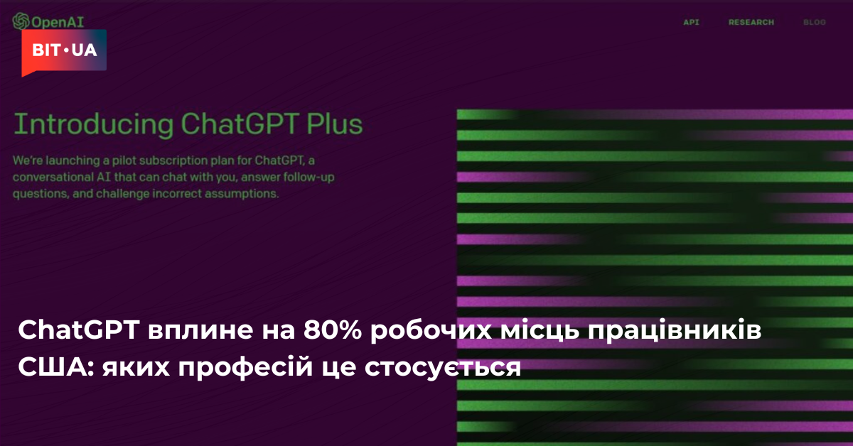 ChatGPT вплине на 80% робочих місць працівників США – bit.ua
